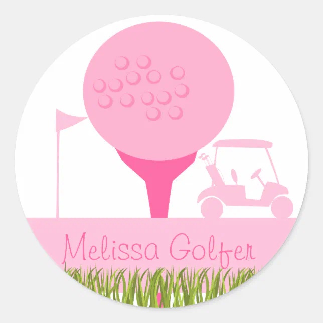 Pink Golf Date Classic Round Sticker | Zazzle