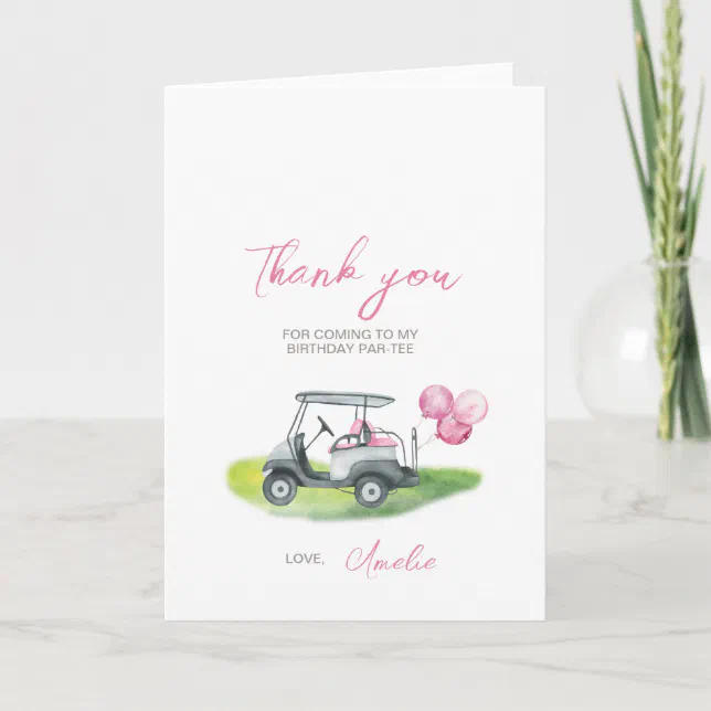 Pink Golf Folded Thank You Card | Zazzle