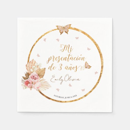 Pink Gown Girl Mi Presentación de 3 Años Spanish Napkins | Zazzle