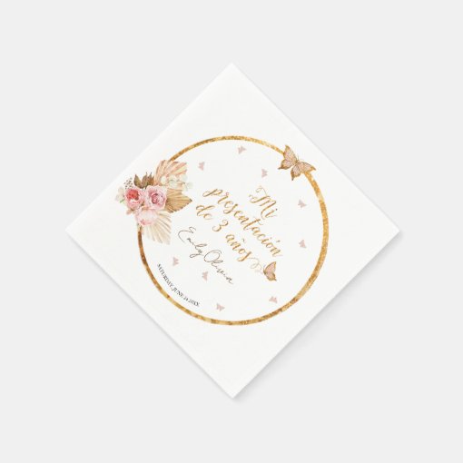 Pink Gown Girl Mi Presentación de 3 Años Spanish Napkins | Zazzle