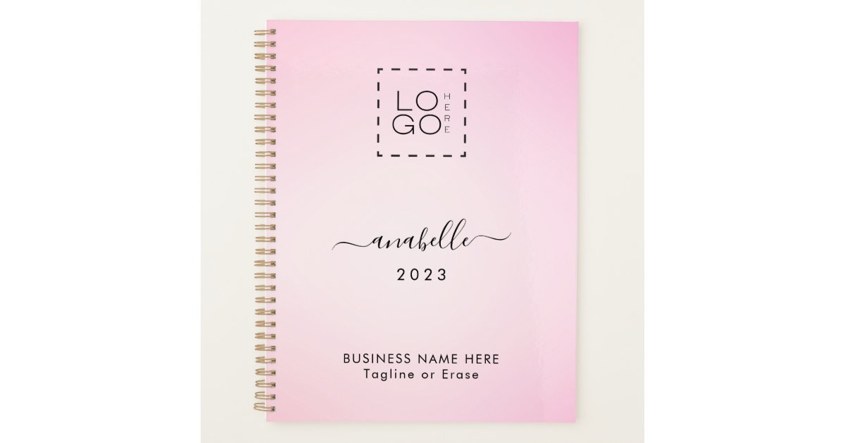 Pink Gradient Add Name Year Custom Square Logo Planner | Zazzle