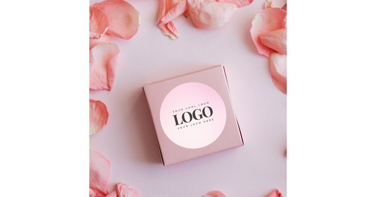 Pink Gradient & Custom Business Rectangle Logo Classic Round Sticker ...