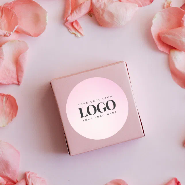 Pink Gradient & Custom Business Rectangle Logo Classic Round Sticker ...