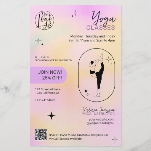Pink gradient star Yoga instructor studio classes Flyer | Zazzle