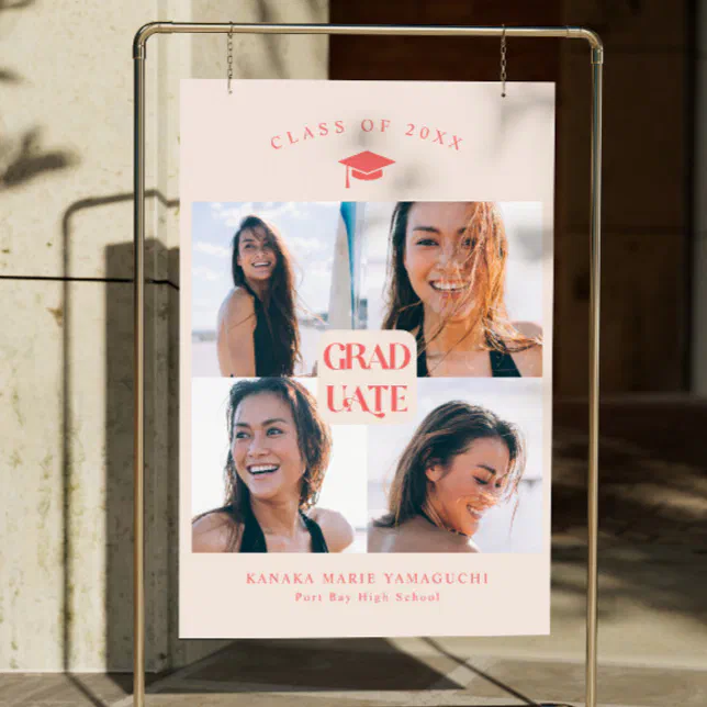 Pink Graduate Photo Collage Grad Party Sign | Zazzle