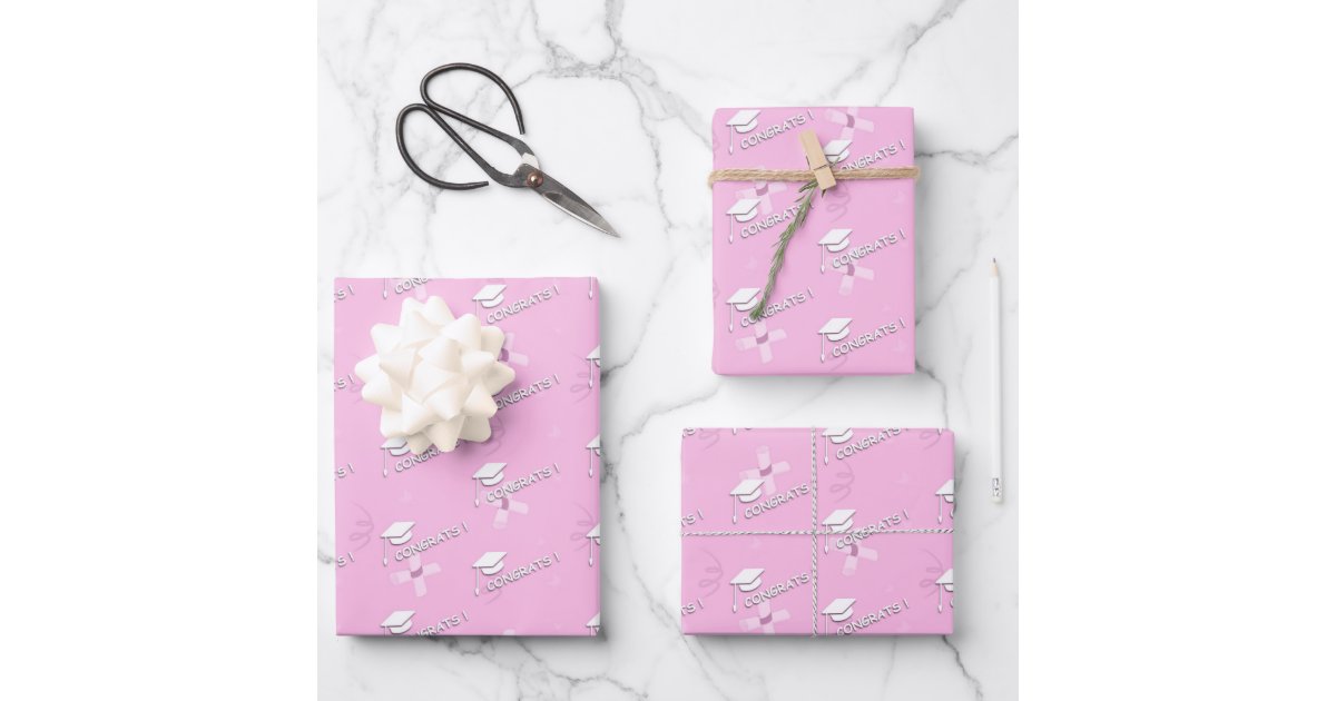 Pink Graduation Cap Diploma High School College Wrapping Paper Sheets ...