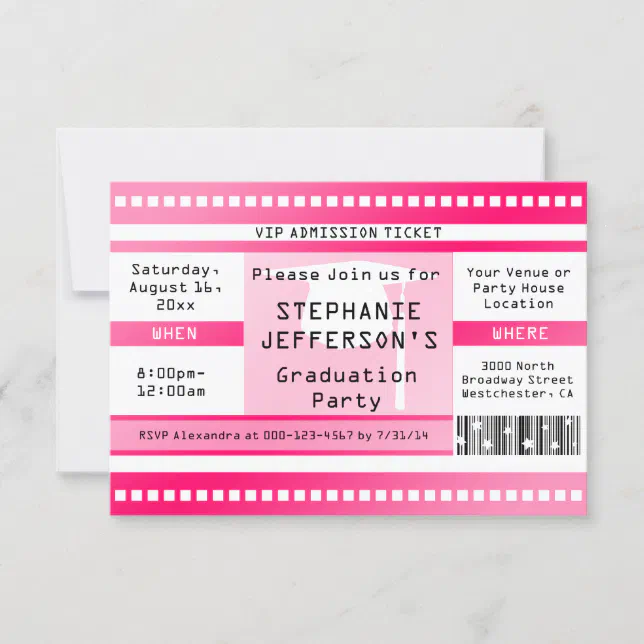 Pink Graduation or Party Admission Ticket Invitation | Zazzle