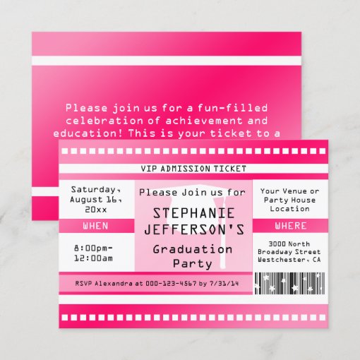 Pink Graduation or Party Admission Ticket Invitation | Zazzle