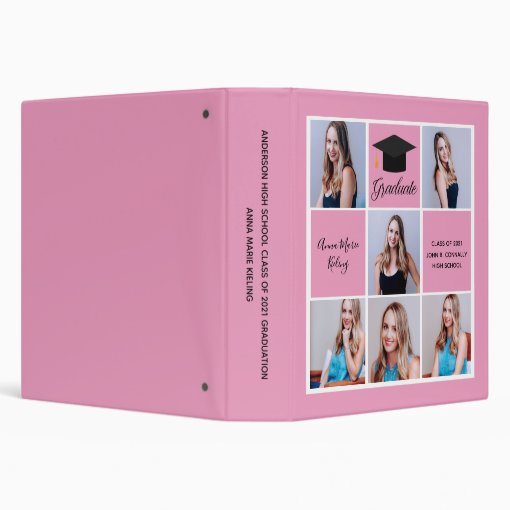 Pink Graduation Senior Girl Collage Photo Album 3 Ring Binder | Zazzle