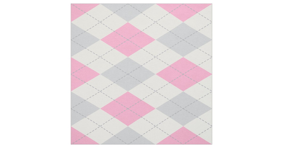 Pink Gray Argyle Pattern Fabric | Zazzle