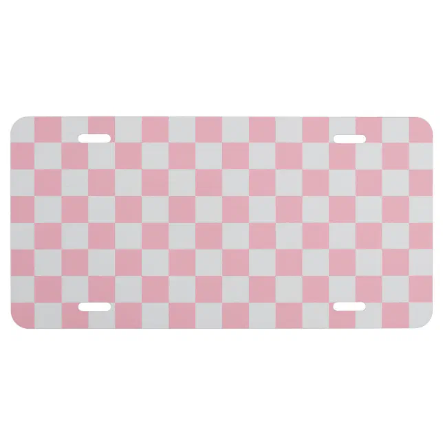Pink + Gray Check Checkered Checkerboard Pattern License Plate | Zazzle