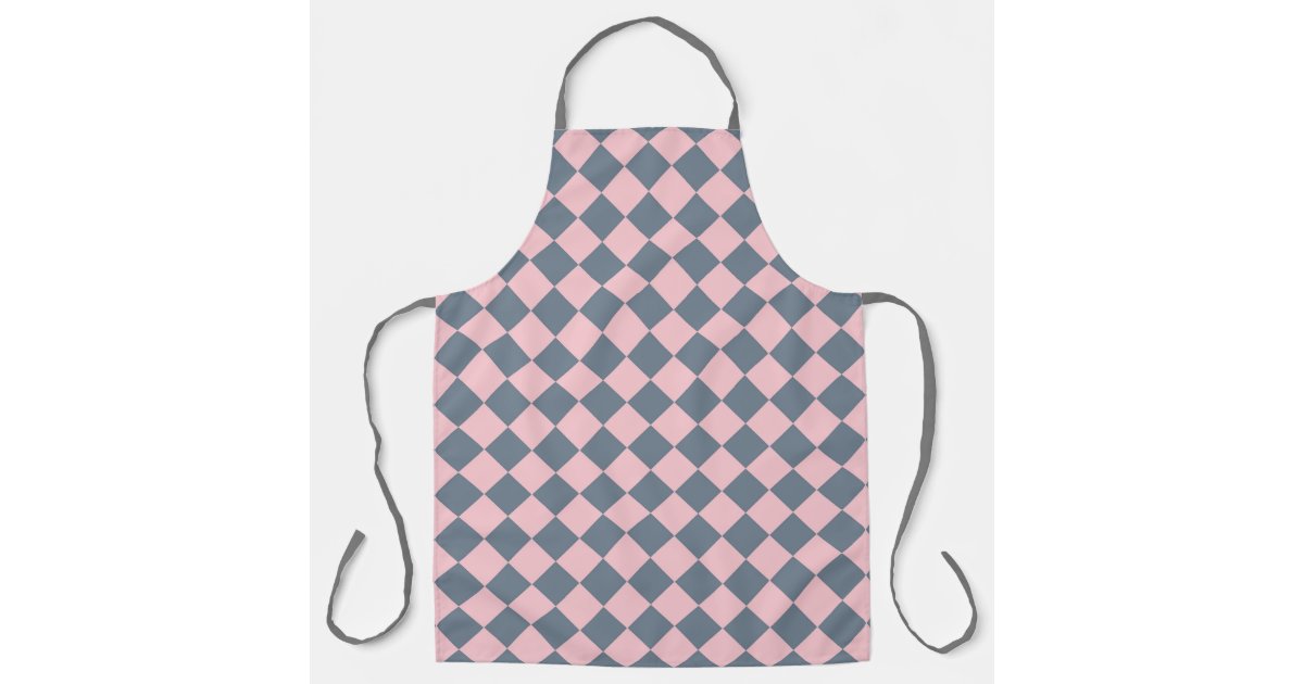 Pink Gray Checker Diamond Pattern Apron | Zazzle