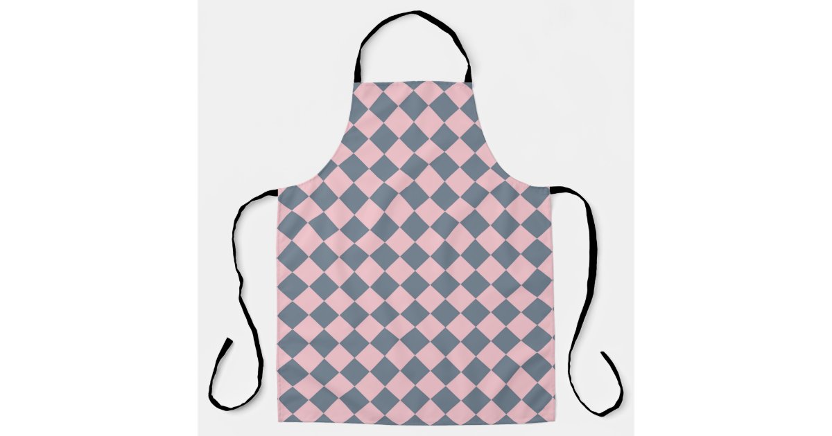 Pink Gray Checker Diamond Pattern Apron | Zazzle