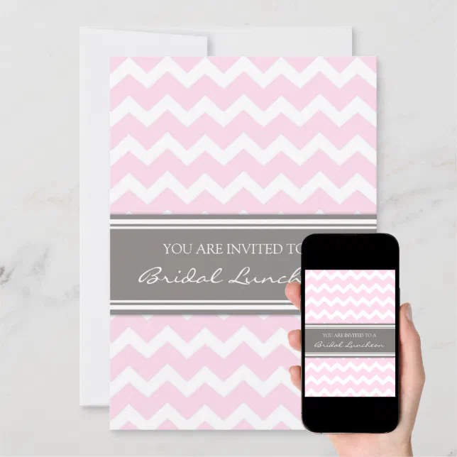 Pink Gray Chevron Bridal Lunch Invitation Cards | Zazzle