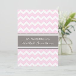 Pink Gray Chevron Bridal Lunch Invitation Cards | Zazzle
