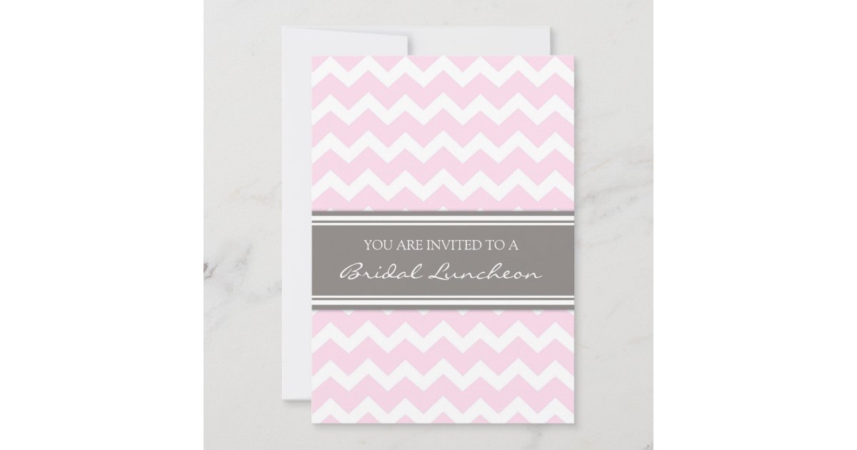 Pink Gray Chevron Bridal Lunch Invitation Cards | Zazzle