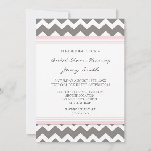 Pink Gray Chevron Bridal Shower Invitation Cards | Zazzle