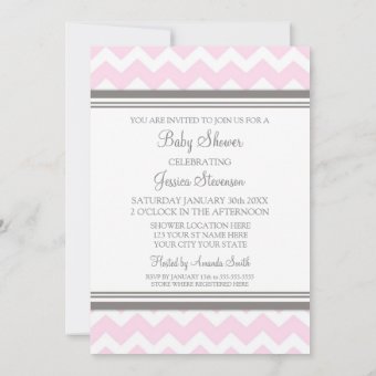 Pink Gray Chevron Custom Baby Shower Invitations | Zazzle
