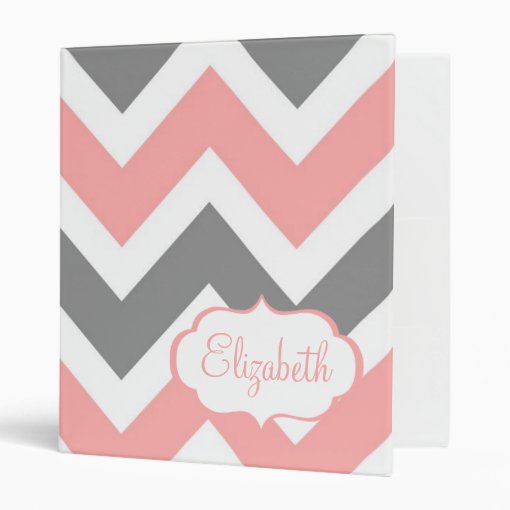 Pink & Gray Chevron Custom Name Binder | Zazzle