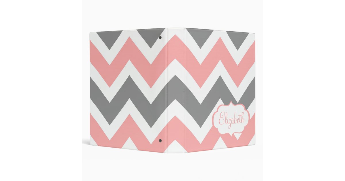 Pink & Gray Chevron Custom Name Binder | Zazzle