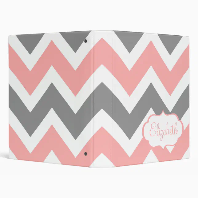 Pink & Gray Chevron Custom Name Binder | Zazzle