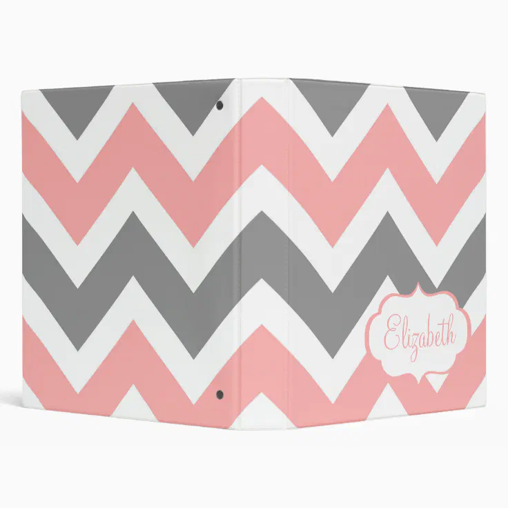 Pink & Gray Chevron Custom Name Binder | Zazzle
