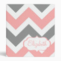 Pink & Gray Chevron Custom Name Binder | Zazzle