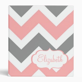 Pink & Gray Chevron Custom Name Binder | Zazzle