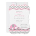 Pink & Gray Chevron Elephants Baby Shower Invites | Zazzle
