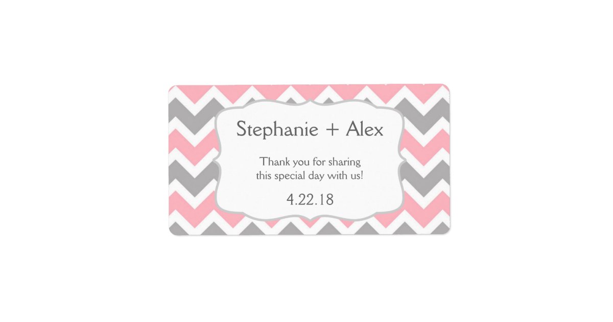 Pink & Gray Chevron Water Bottle - customize it! Label | Zazzle