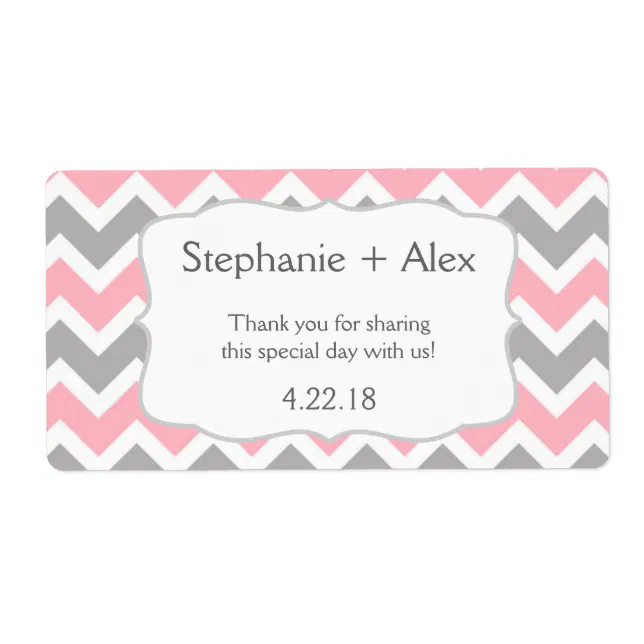 Pink & Gray Chevron Water Bottle - customize it! Label | Zazzle