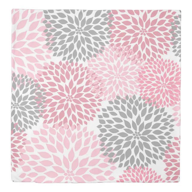 Pink Gray Dahlia floral bedroom decor, duvet cover | Zazzle