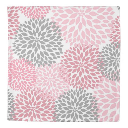 Pink Gray Dahlia floral bedroom decor, duvet cover | Zazzle