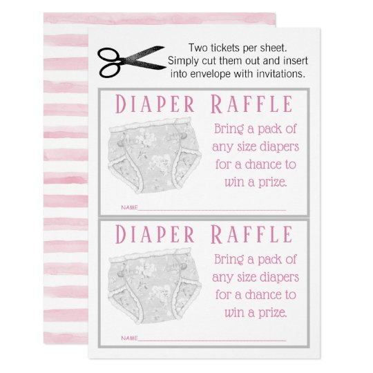 Pink Gray Diaper Girl Diaper Raffle Tickets Invitation | Zazzle.com