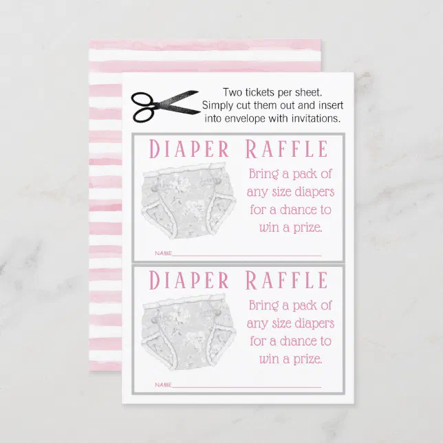 Pink Gray Diaper Girl Diaper Raffle Tickets Invitation | Zazzle