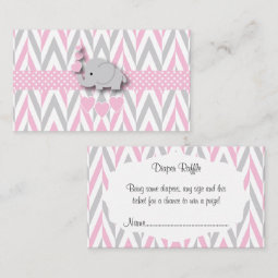 Pink Gray Elephant Baby Shower Diaper Raffle 2 Enclosure Card | Zazzle