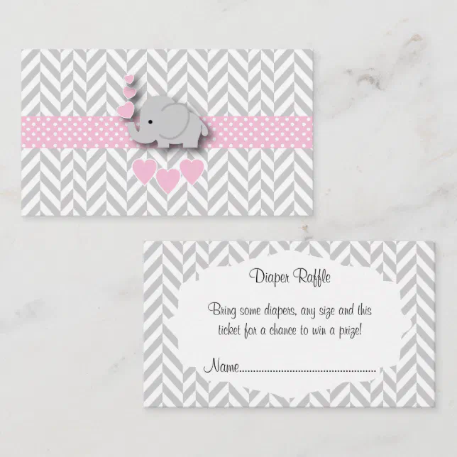 Pink Gray Elephant Baby Shower Diaper Raffle Enclosure Card | Zazzle