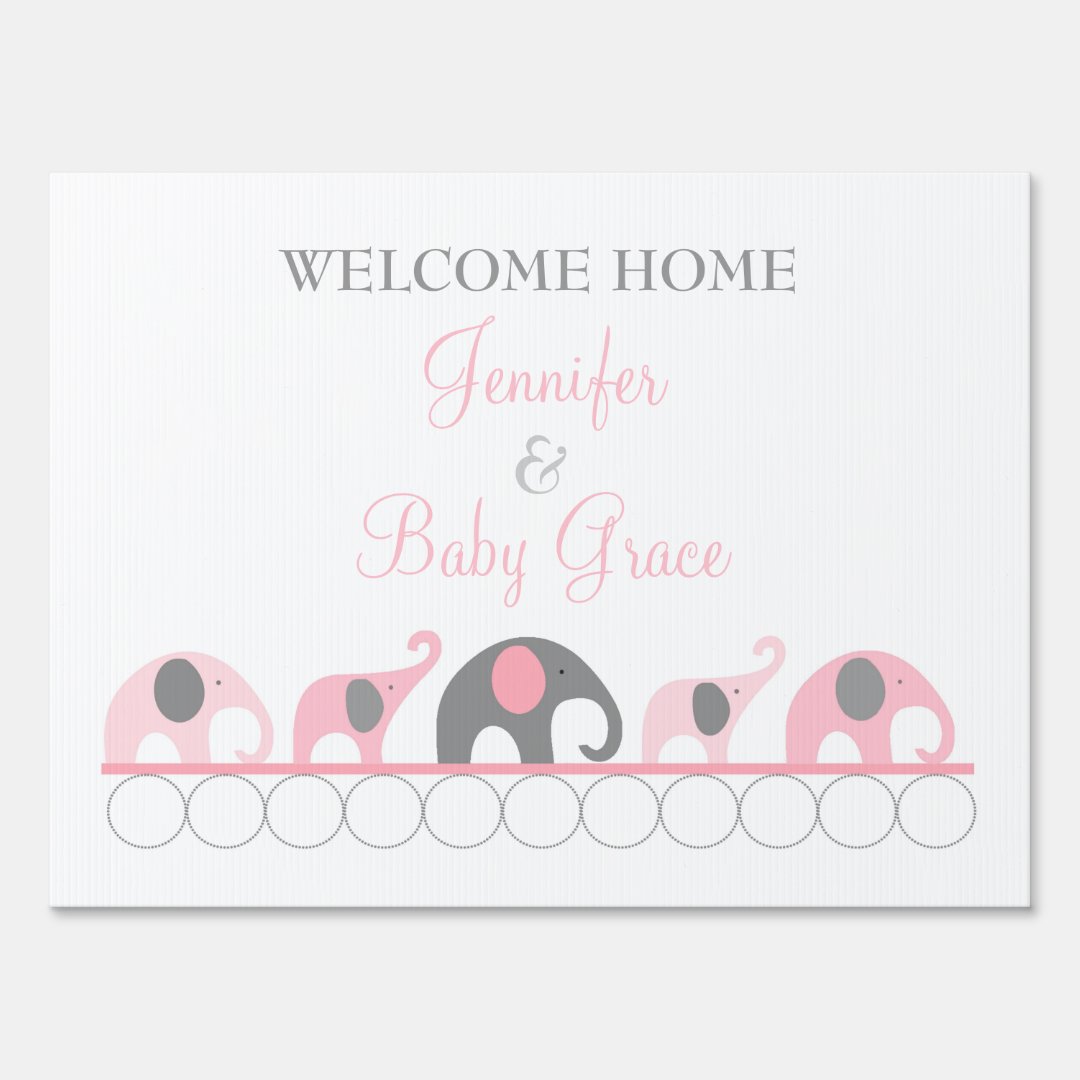 Pink & Gray Elephant Welcome Home Mom and Baby Yard Sign | Zazzle