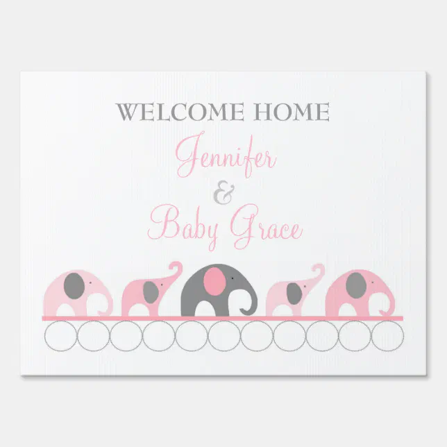 Pink & Gray Elephant Welcome Home Mom and Baby Yard Sign | Zazzle