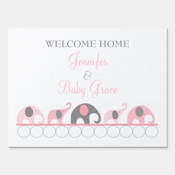 Pink & Gray Elephant Welcome Home Mom and Baby Yard Sign | Zazzle