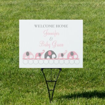 Pink & Gray Elephant Welcome Home Mom and Baby Yard Sign | Zazzle