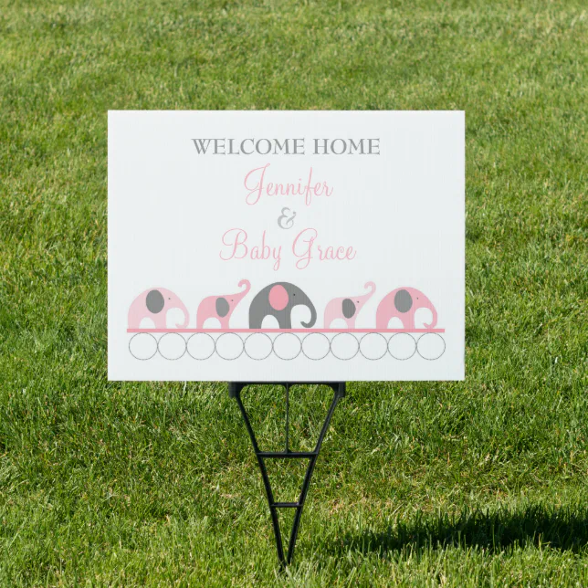 Pink & Gray Elephant Welcome Home Mom and Baby Yard Sign | Zazzle