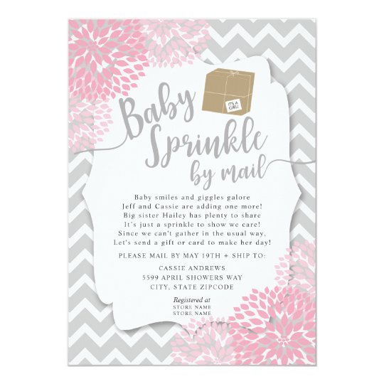 Pink Gray Floral Baby Sprinkle by mail Invitation | Zazzle.com