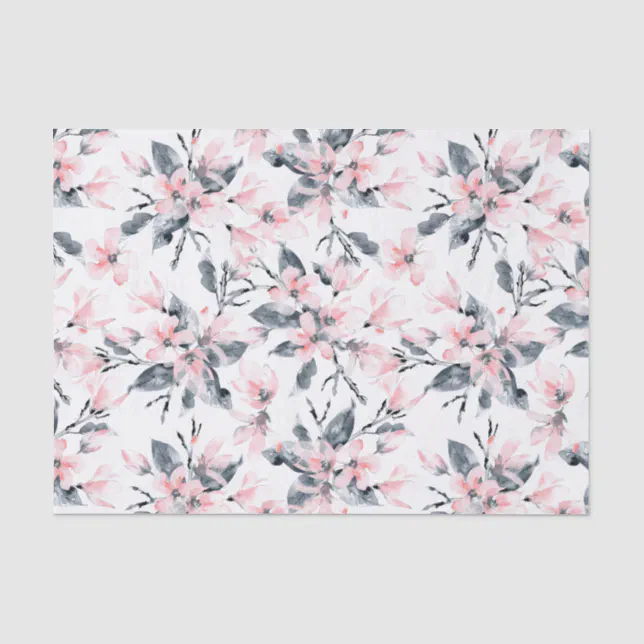 Pink & Gray Floral Watercolor Pattern Tissue Paper | Zazzle