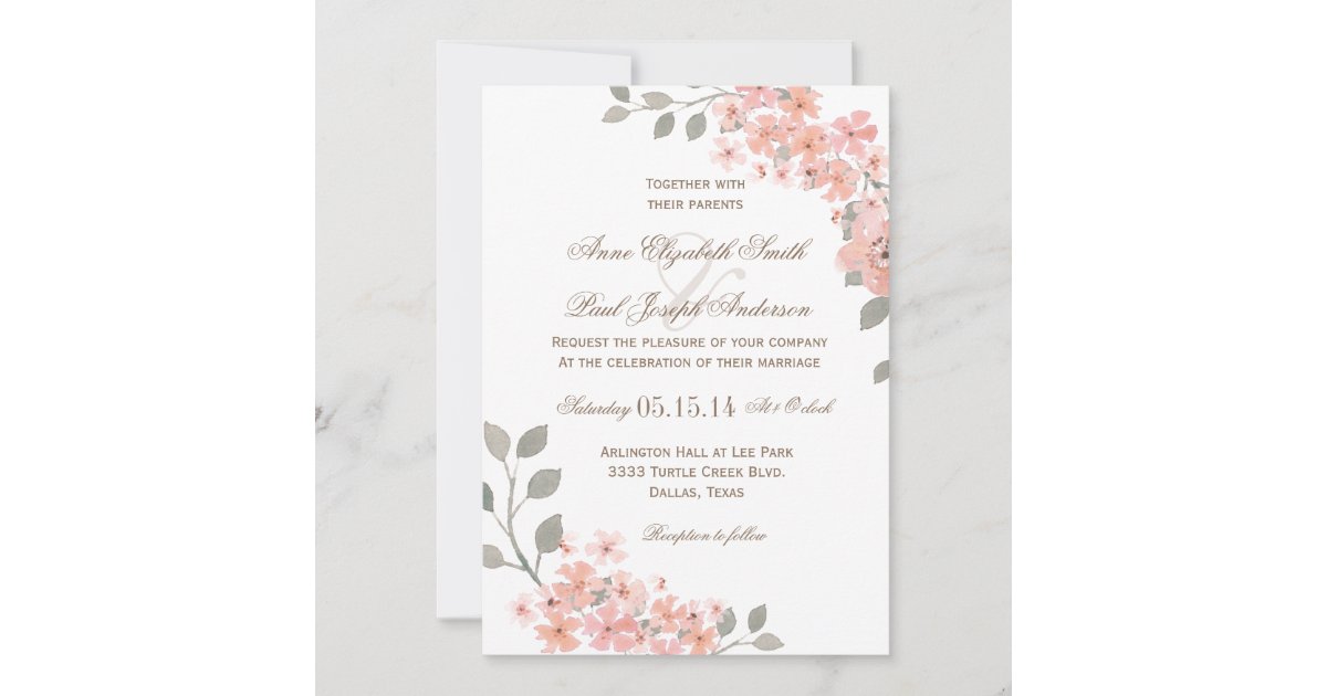 Pink & Gray Floral wedding invitation | Zazzle