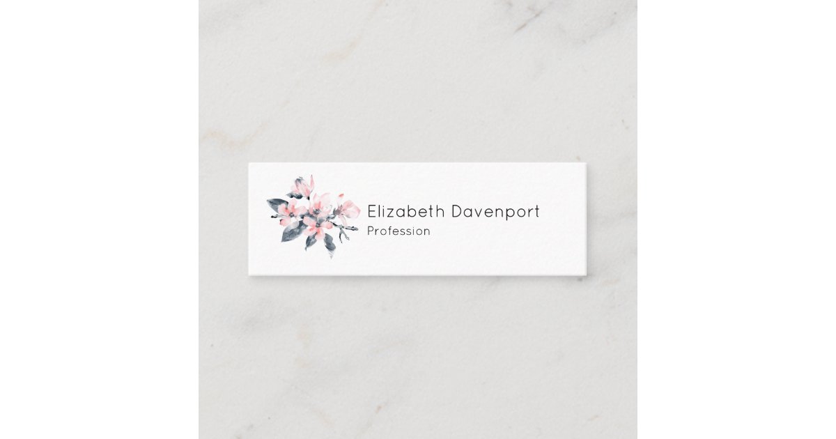 Pink & Gray Flowers Classy Watercolor Mini Business Card | Zazzle