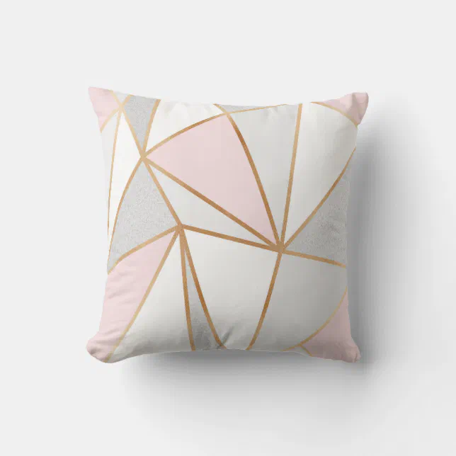 Pink, Gray & Gold Geo Throw Pillow | Zazzle