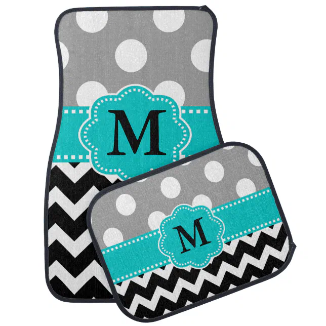 Pink Gray Teal Chevron Monogram Car Floor Mat | Zazzle