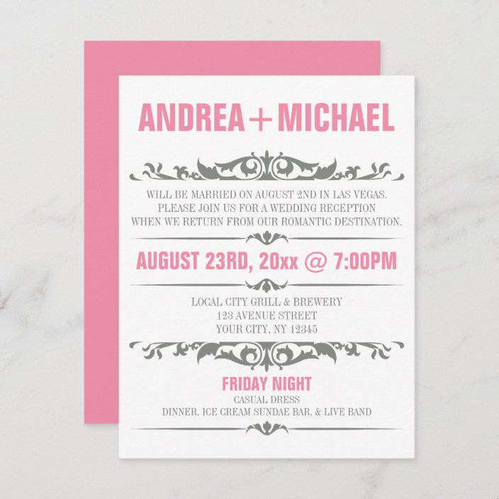 Pink & Gray Wedding Reception ONLY Invitations | Zazzle.com
