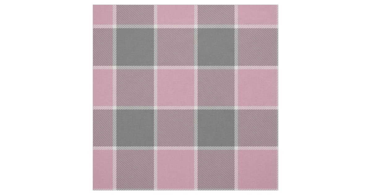 pink gray white checkered plaid fabric | Zazzle